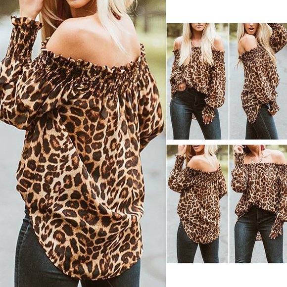 Sparkle N Spurs | Tops | Leopard Print Off Shoulder Top | Poshmark